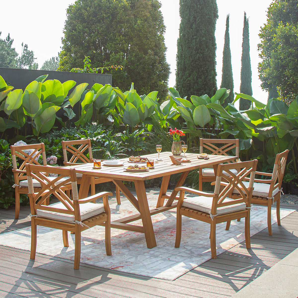 Carmel Teak Wood Outdoor Dining Chair with Tan Seatpad – Cambridge Casual