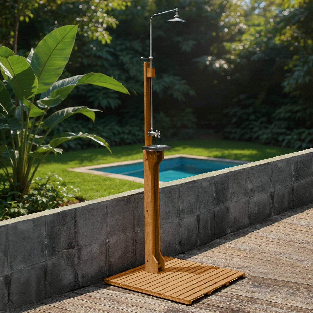 Dussi Teak Wood Freestanding Outdoor Shower and Footwash Spout ...