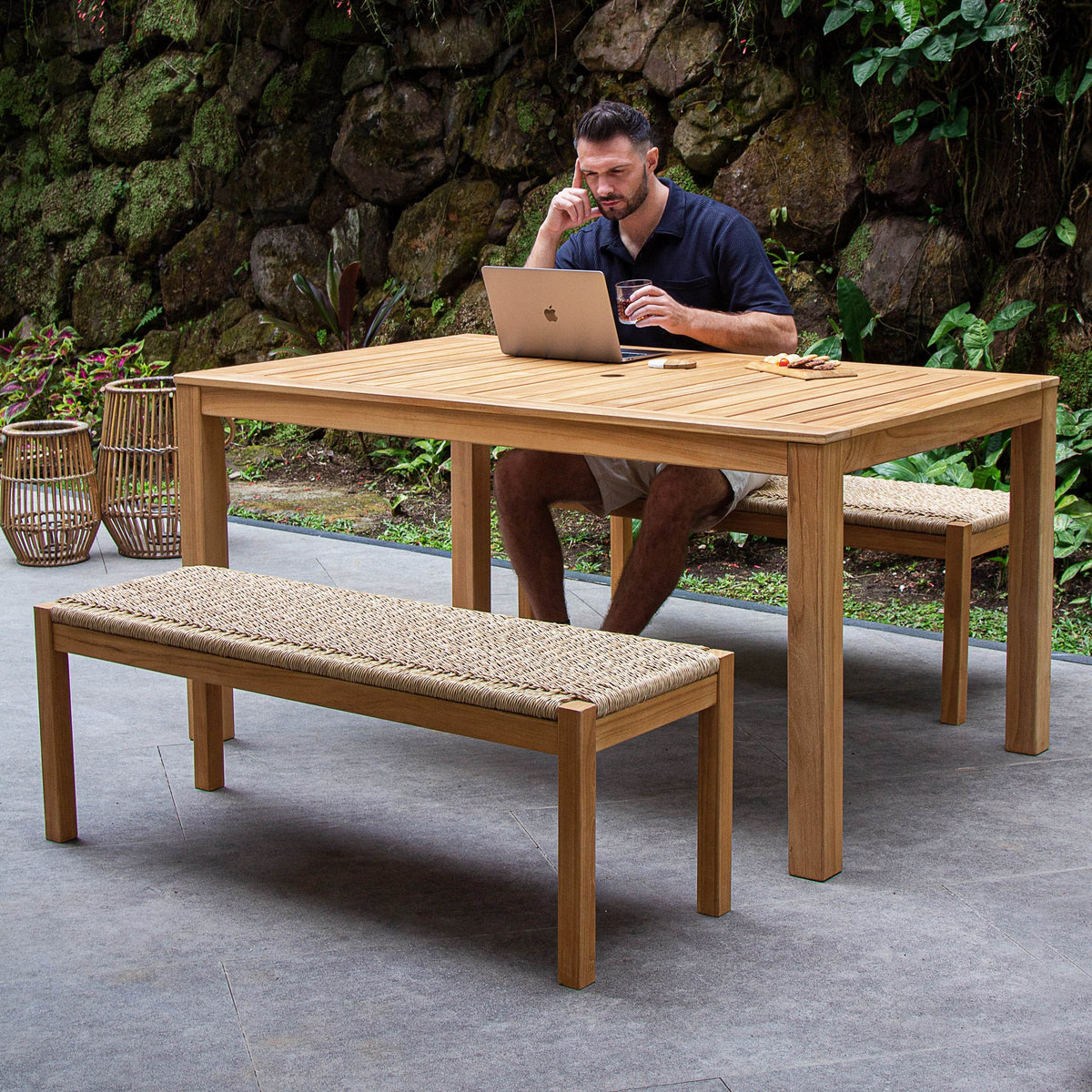 Carmel Teak Wood Outdoor Backless Bench | Teak Wood Patio Backless ...