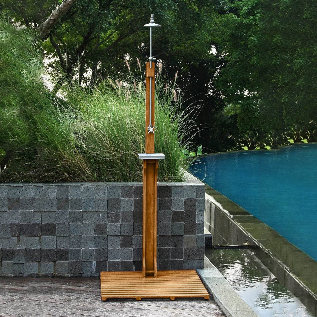 Dussi Teak Wood Freestanding Outdoor Shower and Footwash Spout ...