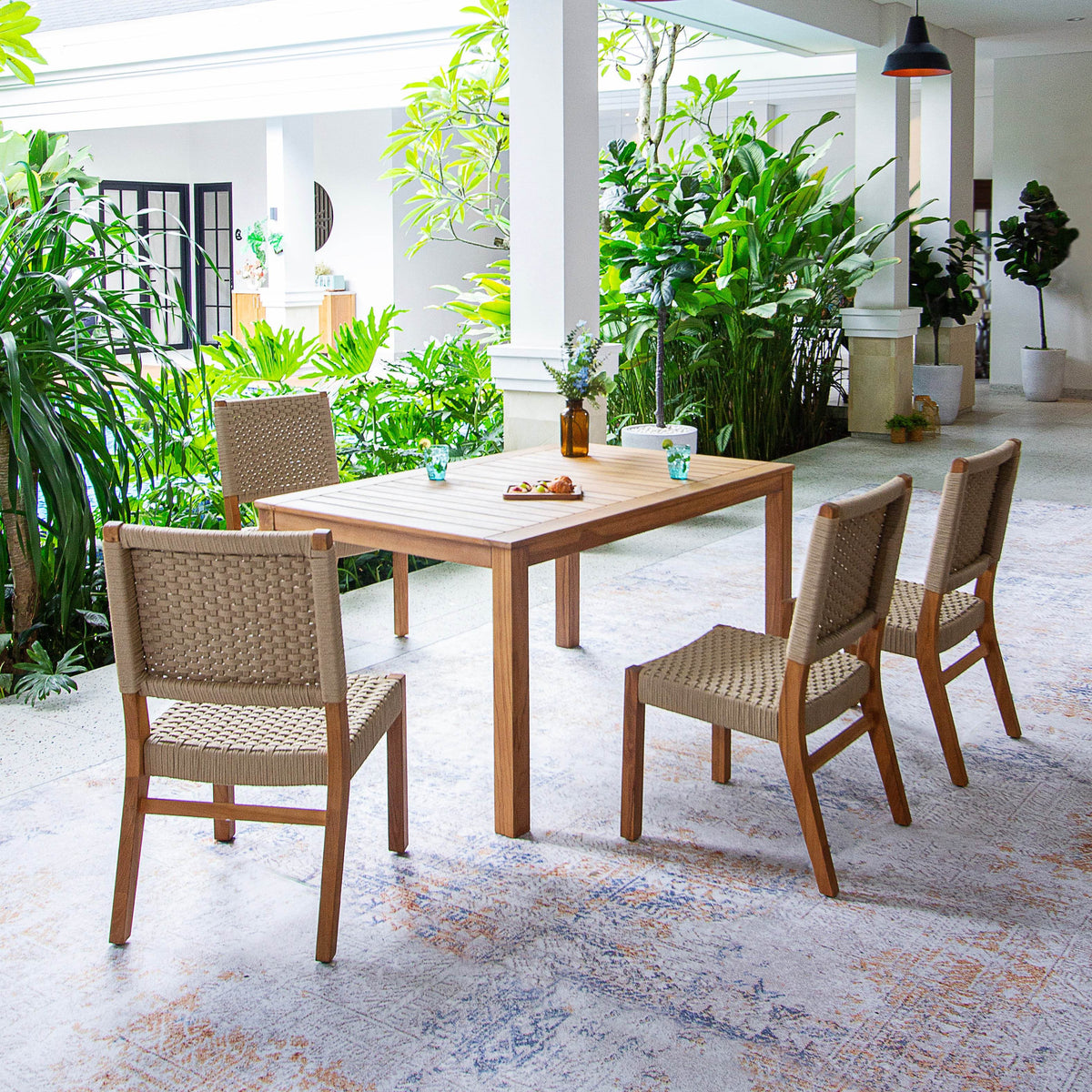 Eden 5-Piece Teak Wood Outdoor Dining Set with Tan Polyrope – Cambridge ...