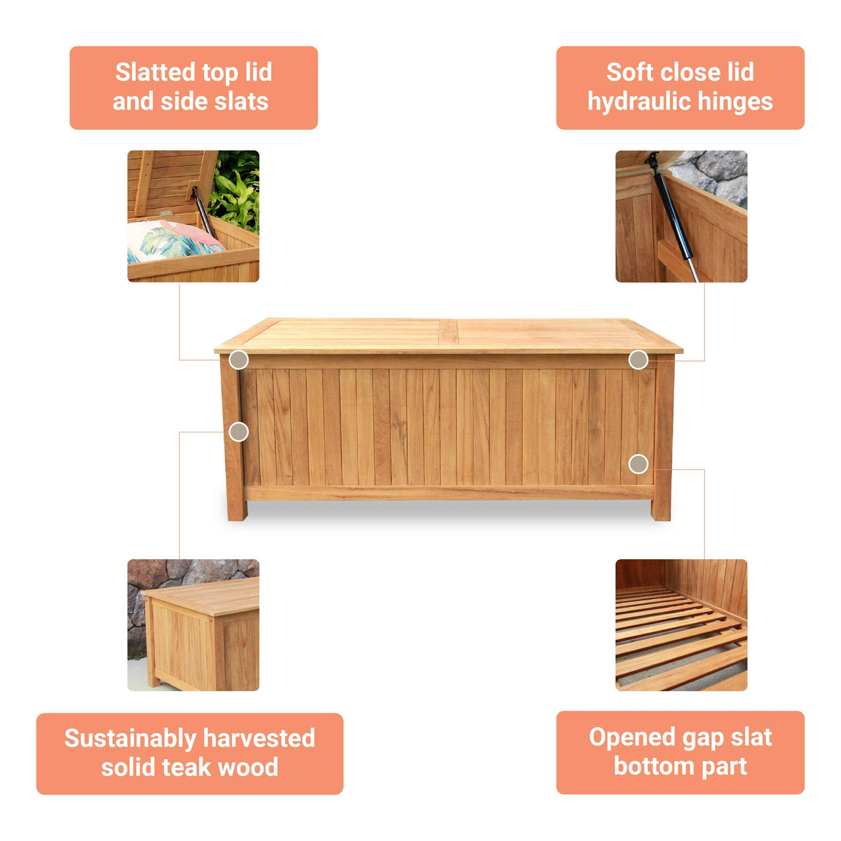 Richmond Teak Wood Outdoor 48 Inch Deck Box | Cambridge Casual