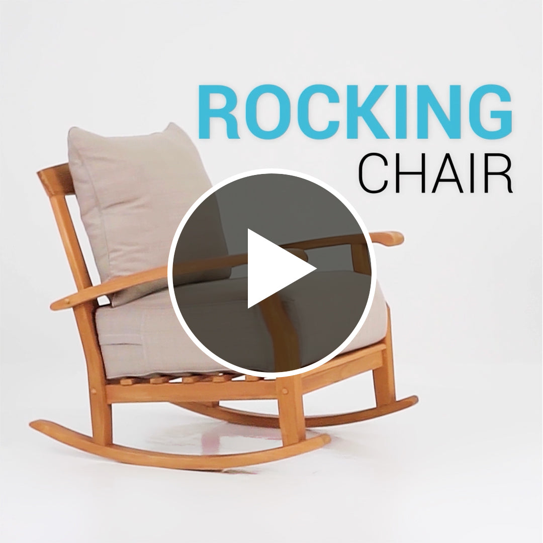 Caterina Weathered Teak Wood Outdoor Rocking Chair with Blue Spruce ...