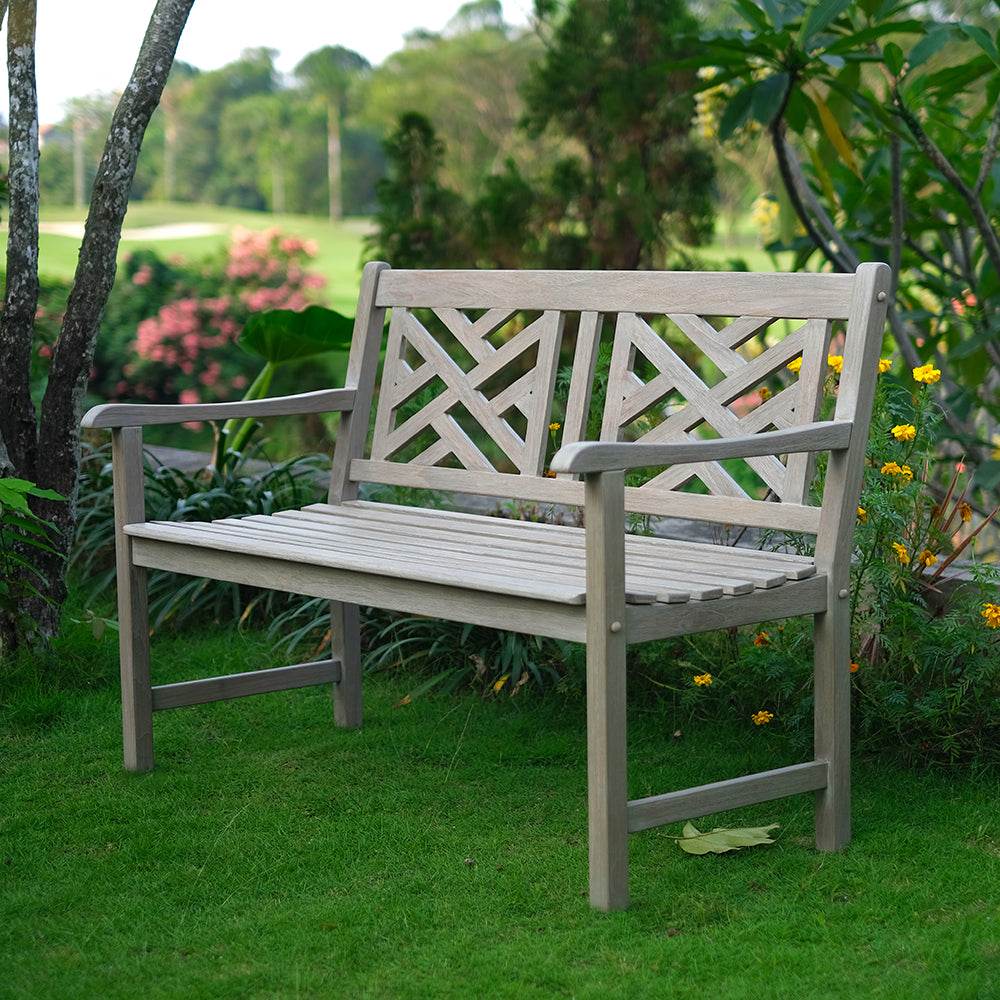 Weathered Teak Wood Outdoor Bench | Patio Furniture – Cambridge Casual